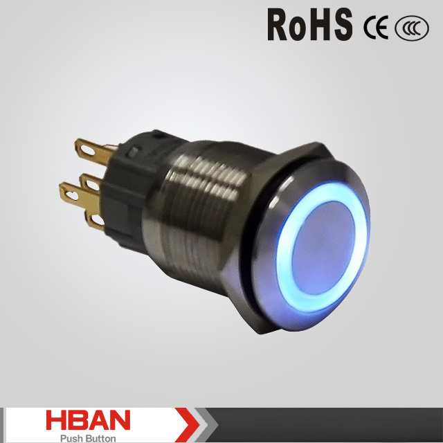 Hbs1-Agq-11e 19mm Momentary, , Ring-Illuminated, Electrical Metal Push ...