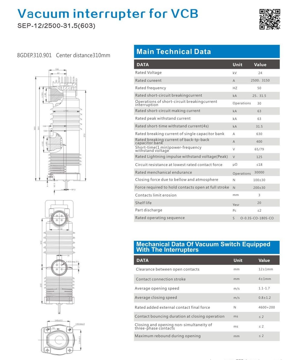 Vacuum Interrupter for Vcb Sep-12/2500-31.5 (603) - Vacuum Interrupter ...