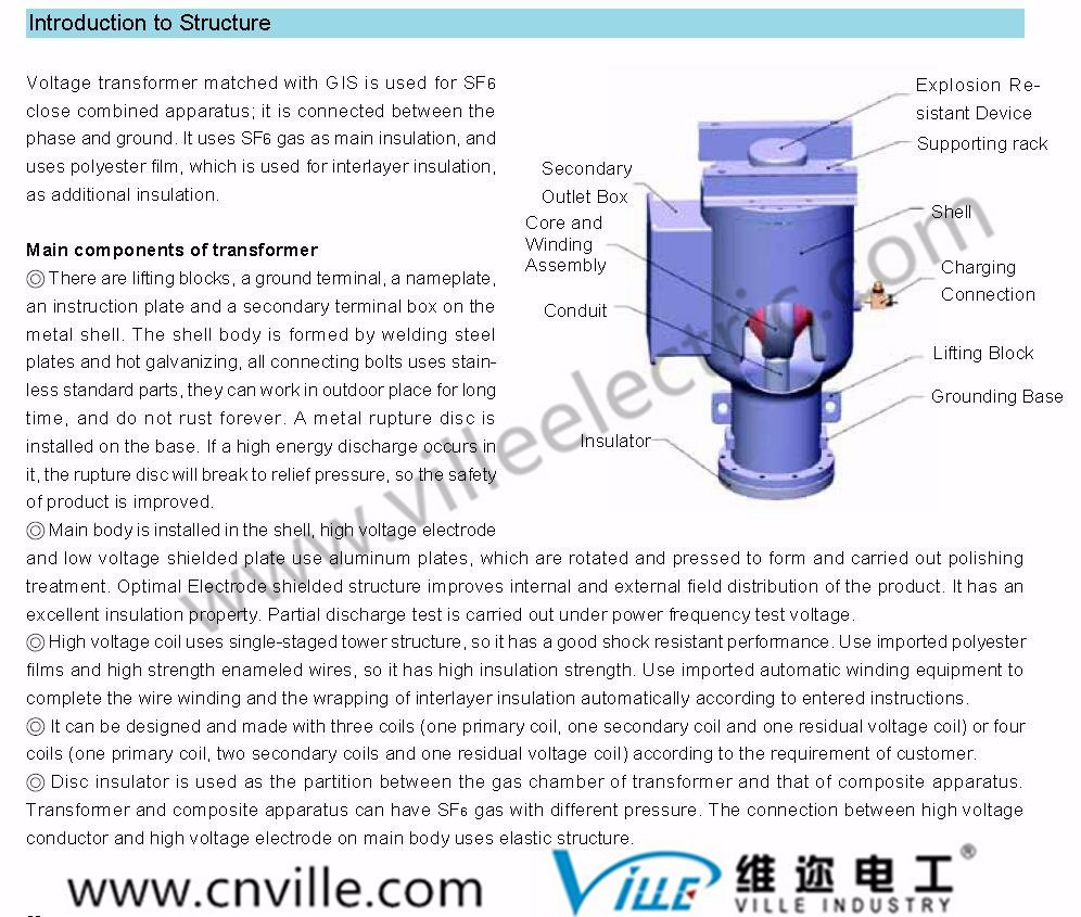 Gas-Insulated Voltage Transformer /Transformer Parts PT / PT Product ...