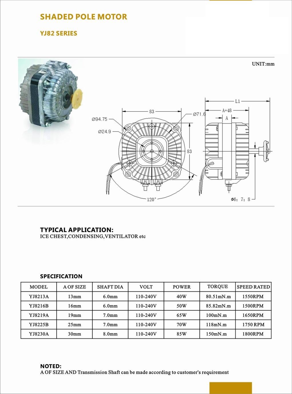 1300-1500rpm Ice Chest Motor - Fan Motor, Electric Motor, UL Fan Motor ...