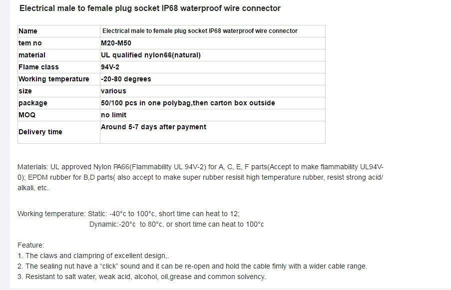 Waterproof Nylon Plastic Cable Glands (NCB) in White Black Grey ...