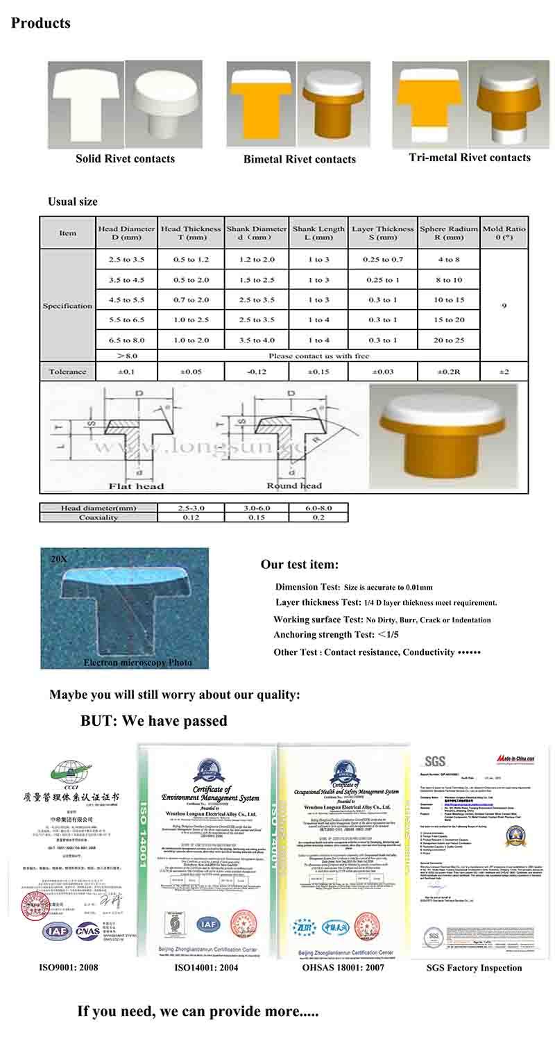 Professional Metal Silver Round Rivets for Electrical Contact - Bimetal ...